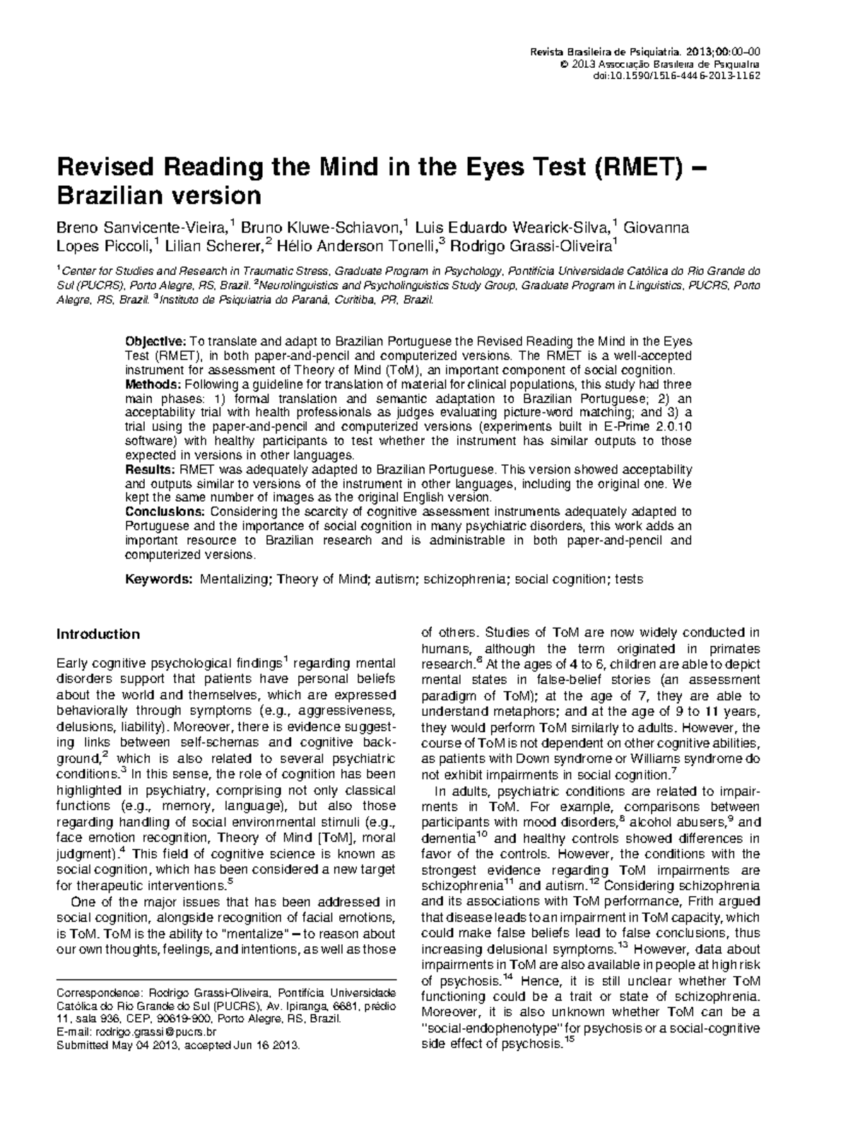 Revised Reading the Mind in the Eyes Test (RMET) - Brazilian Version ...