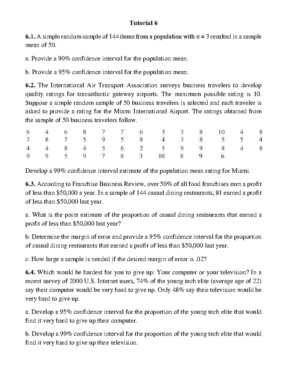 2025-Tutorial 6 - Confidence Intervals and Proportions Analysis - Studocu