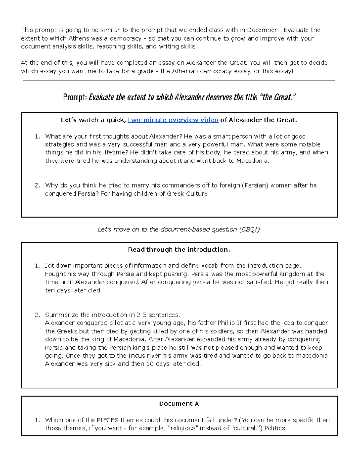 Evaluate Alexander the Great's Legacy: Document Analysis Guide - Studocu