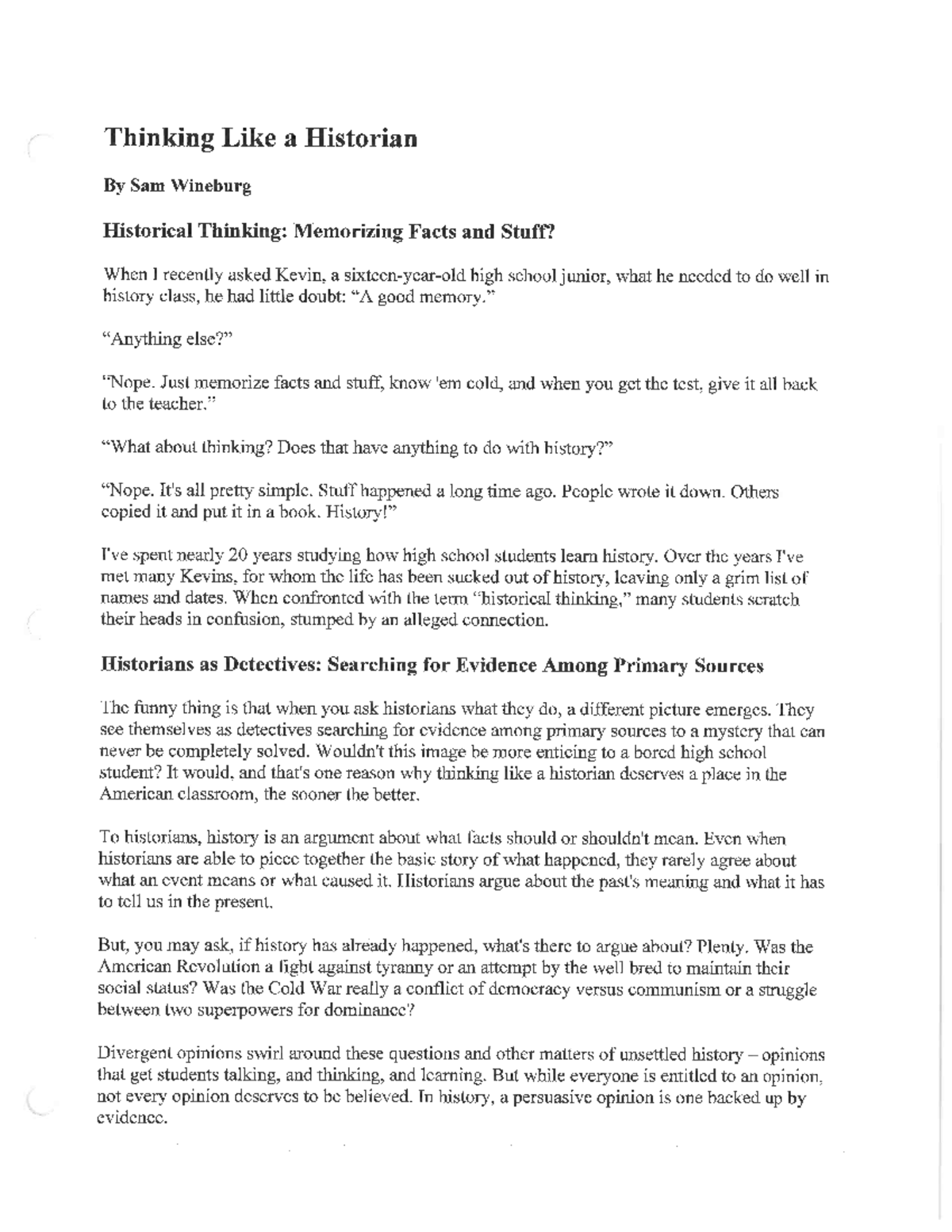 Thinking Like a Historian: Insights and Strategies for High School ...