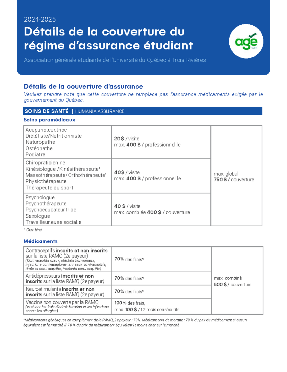 Couverture d'Assurance Étudiante 2024-2025 - Ageuqtr Plan Major - Studocu