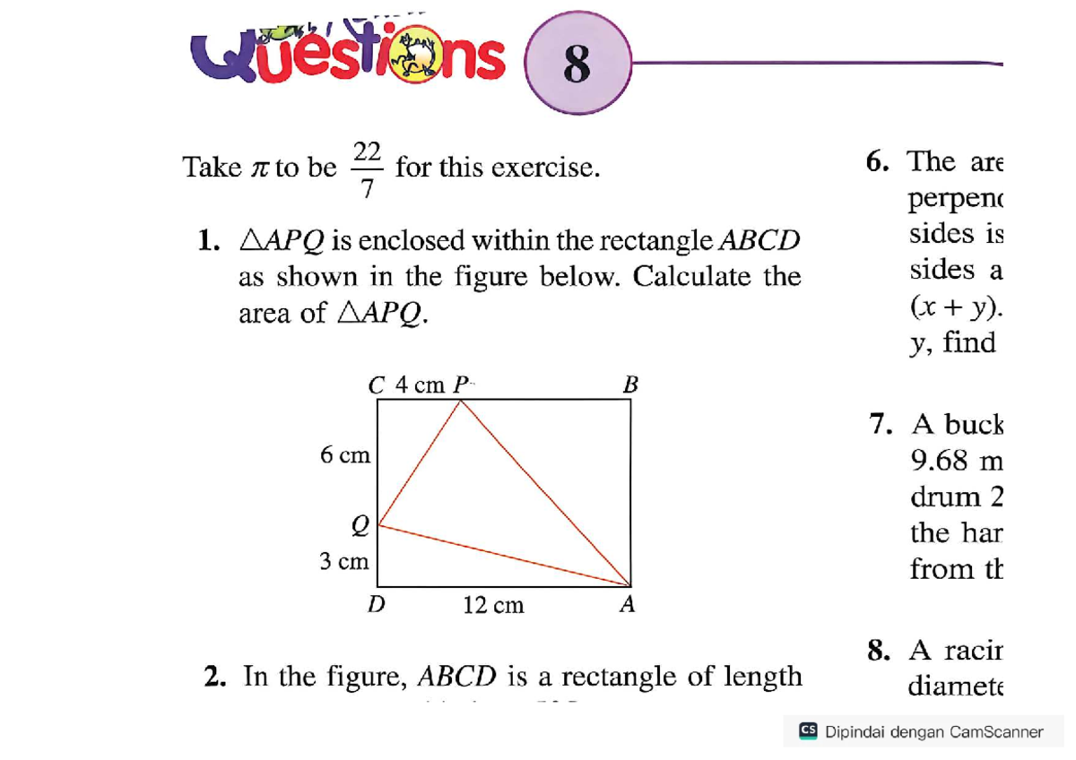 Math Test Questions - Exercise on Area & Perimeter (MATH101) - Studocu