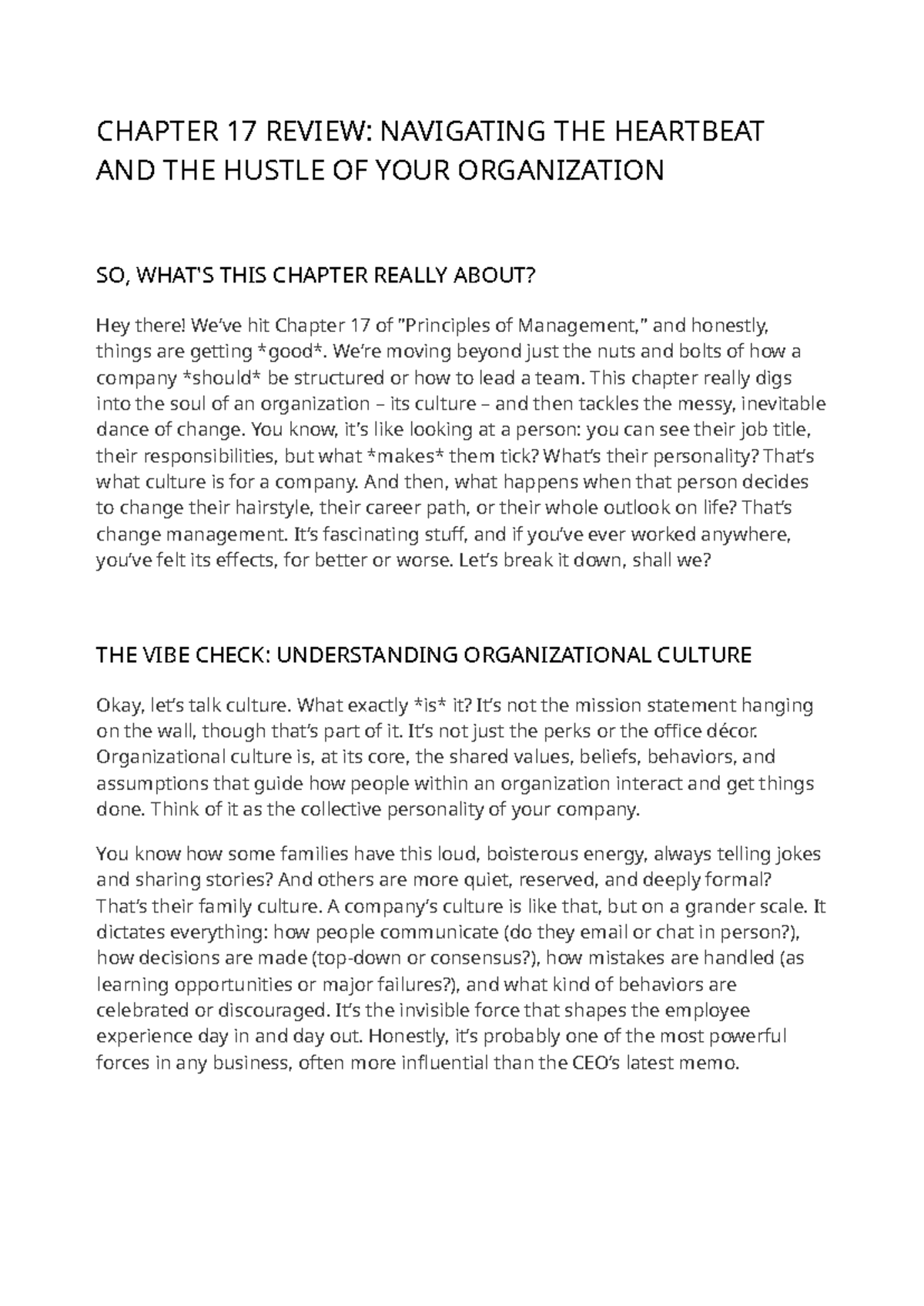 Chapter 17 Review: Navigating Organizational Culture & Change Management - Studocu