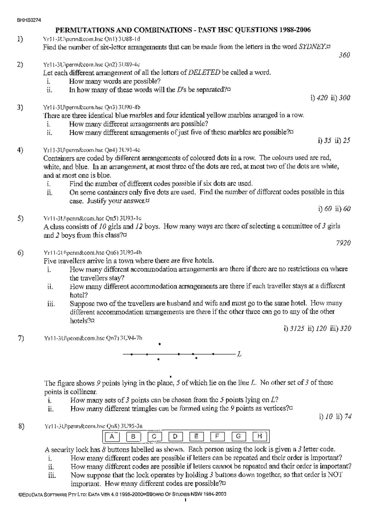 BHHS0274 Permutations & Combinations Revision with HSC Questions - Studocu