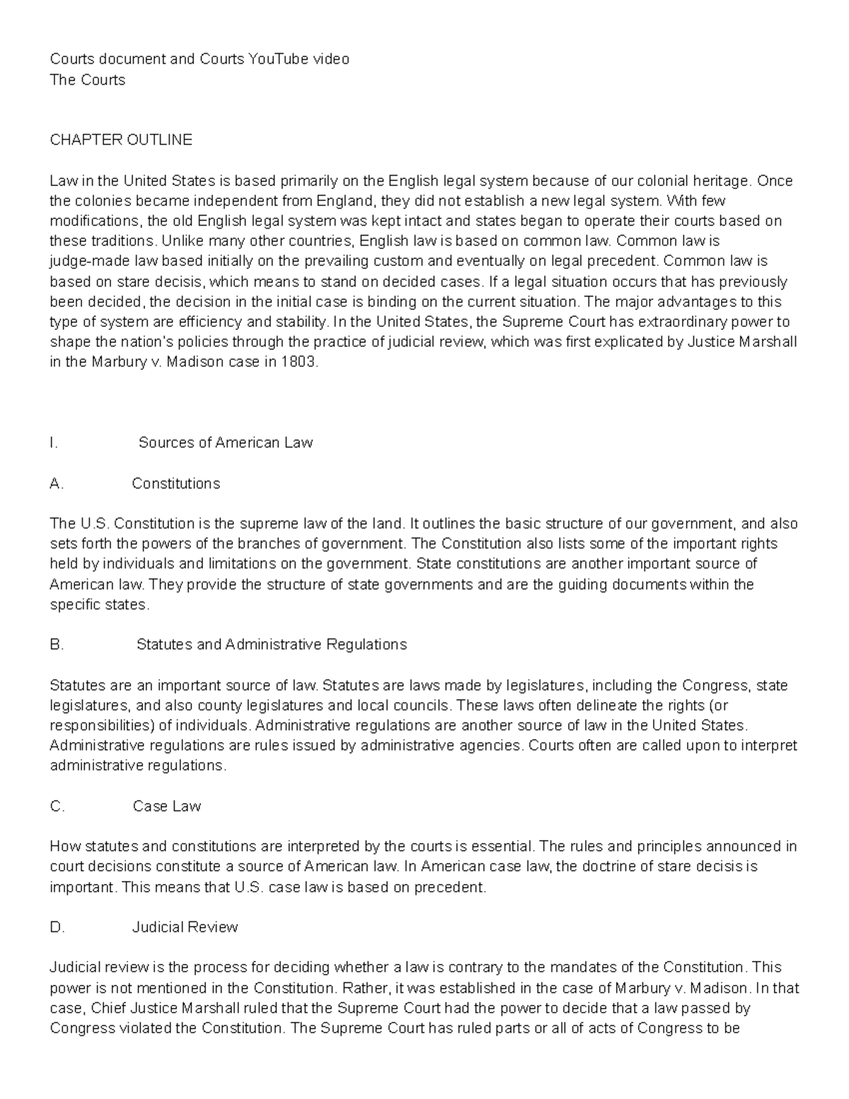 Law 101: Chapter 5 Notes on the U.S. Court System and Judicial Review ...