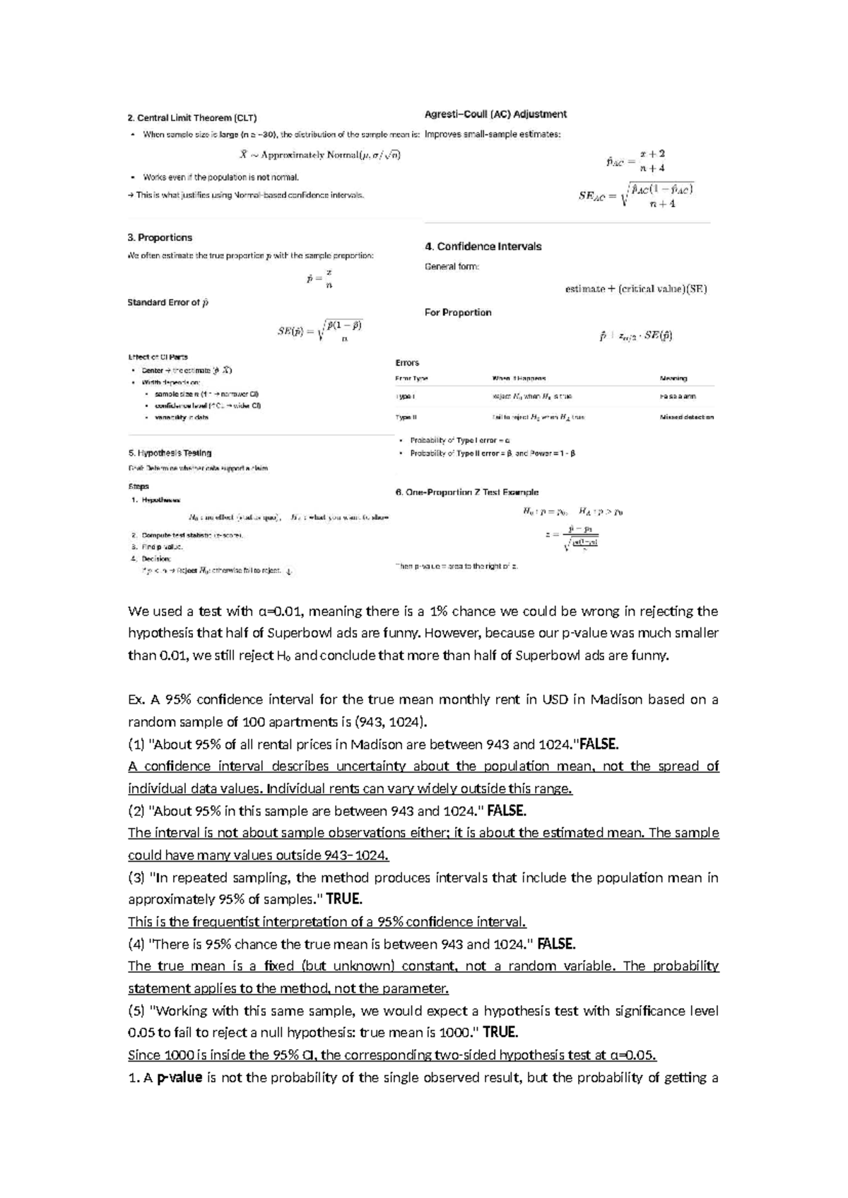 Cheat Sheet 2 - Statistics: Confidence Intervals & Hypothesis Testing ...