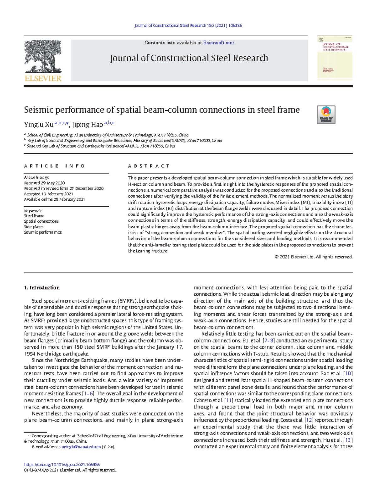 Seismic Performance Analysis of Spatial Beam-Column Connections in ...