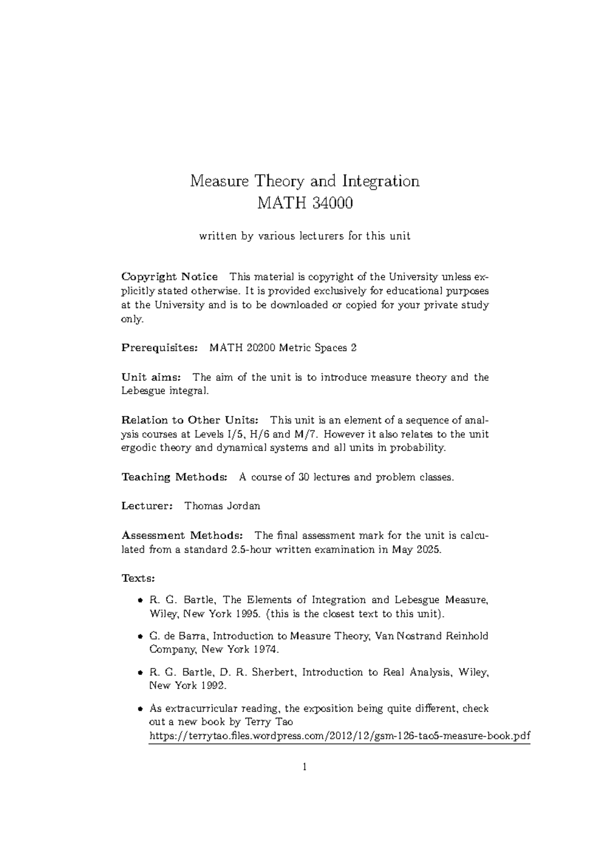 Measure Theory and Integration Notes MATH 20200 (Part 1) - Studocu