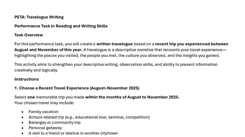 PETA-2: Travelogue Writing Task Overview for SHS Reading & Writing ...
