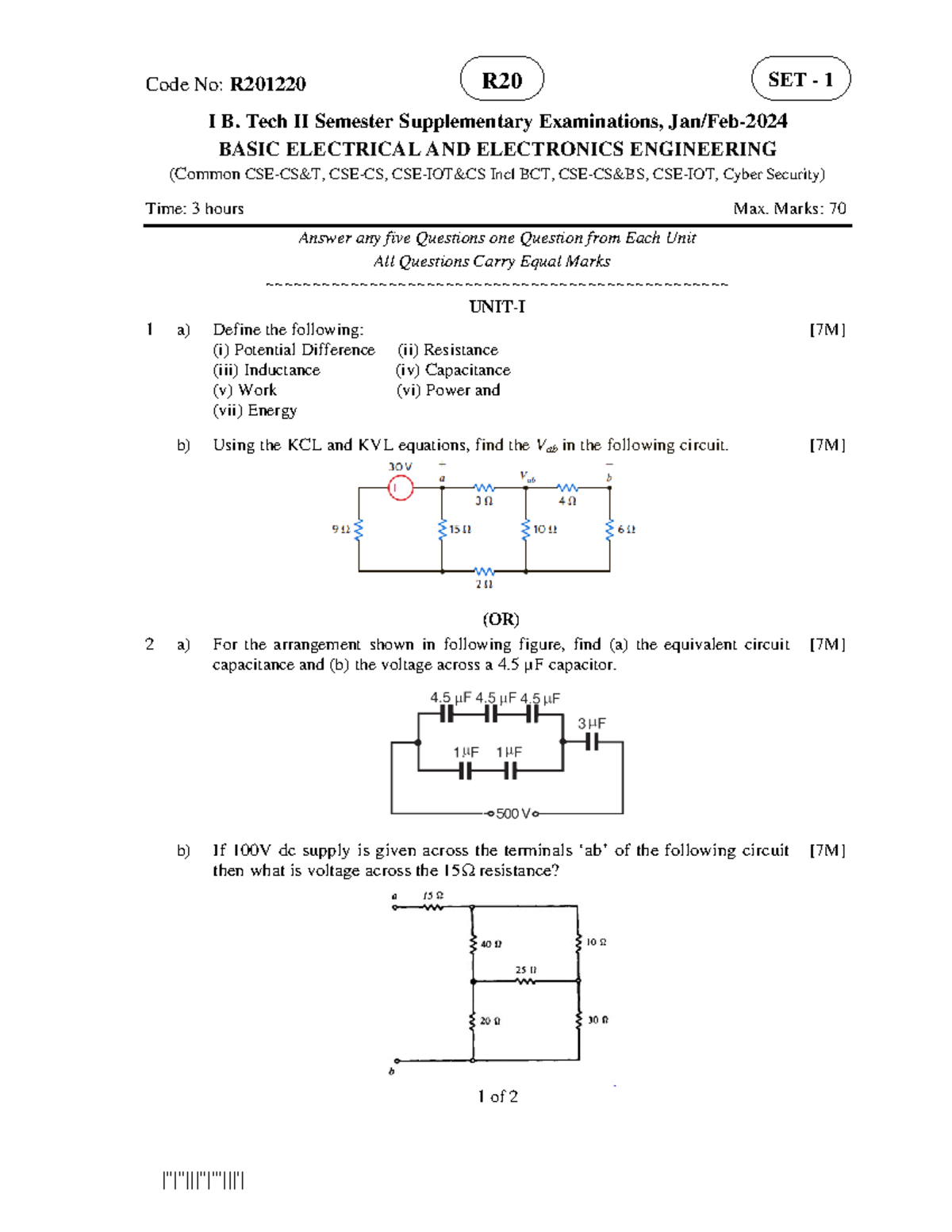 B.Tech II Sem Supplementary Exam: Basic Electrical & Electronics Engg ...