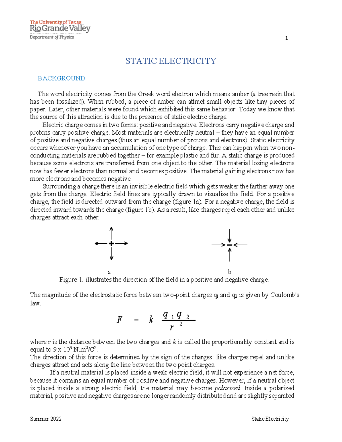 PHYS 1402 - Lab 1: Exploring Static Electricity Concepts - Studocu