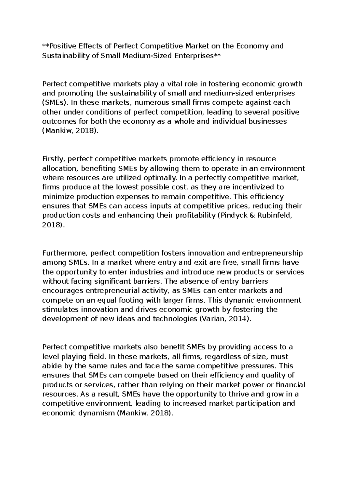 Positive Impacts of Perfect Competition on SMEs and Economy - Studocu