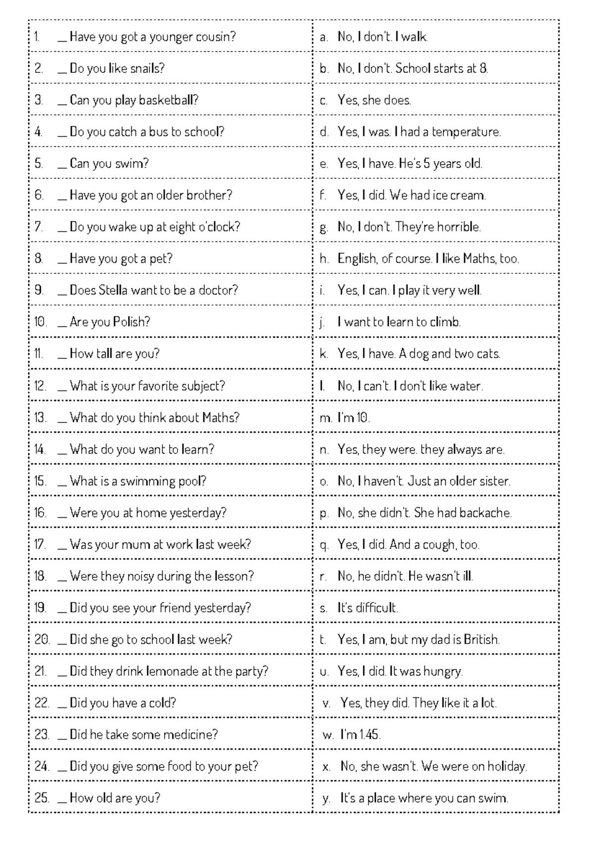 Basic QA Matching Exercise - English Language Skills - Studocu