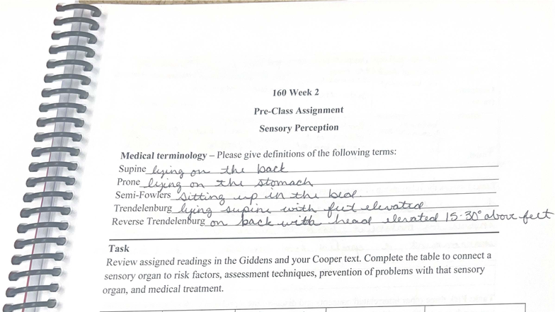 160 Week 2 Assignment: Sensory Perception & Medical Terminology - Studocu