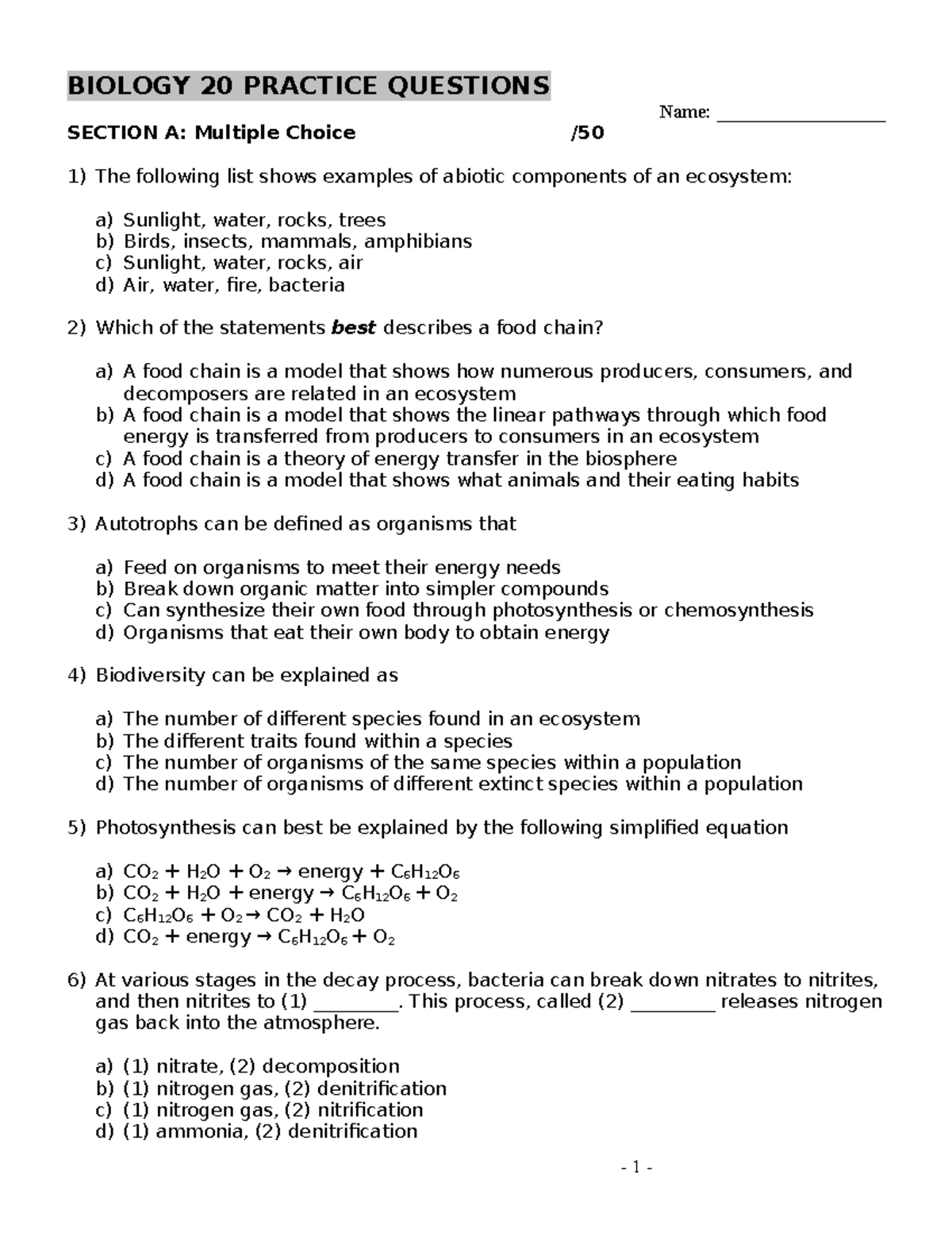 BIO 20 Final Exam Practice Questions and Answers - Studocu