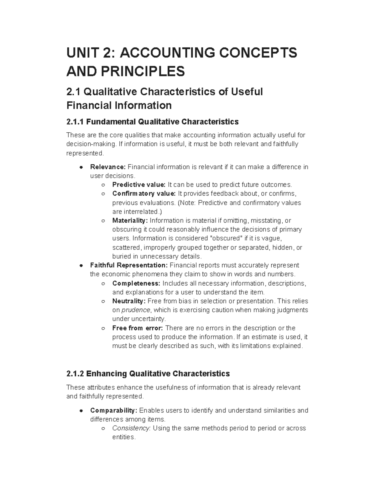 UNIT 2: ACCOUNTING CONCEPTS & PRINCIPLES - Qualitative Characteristics ...