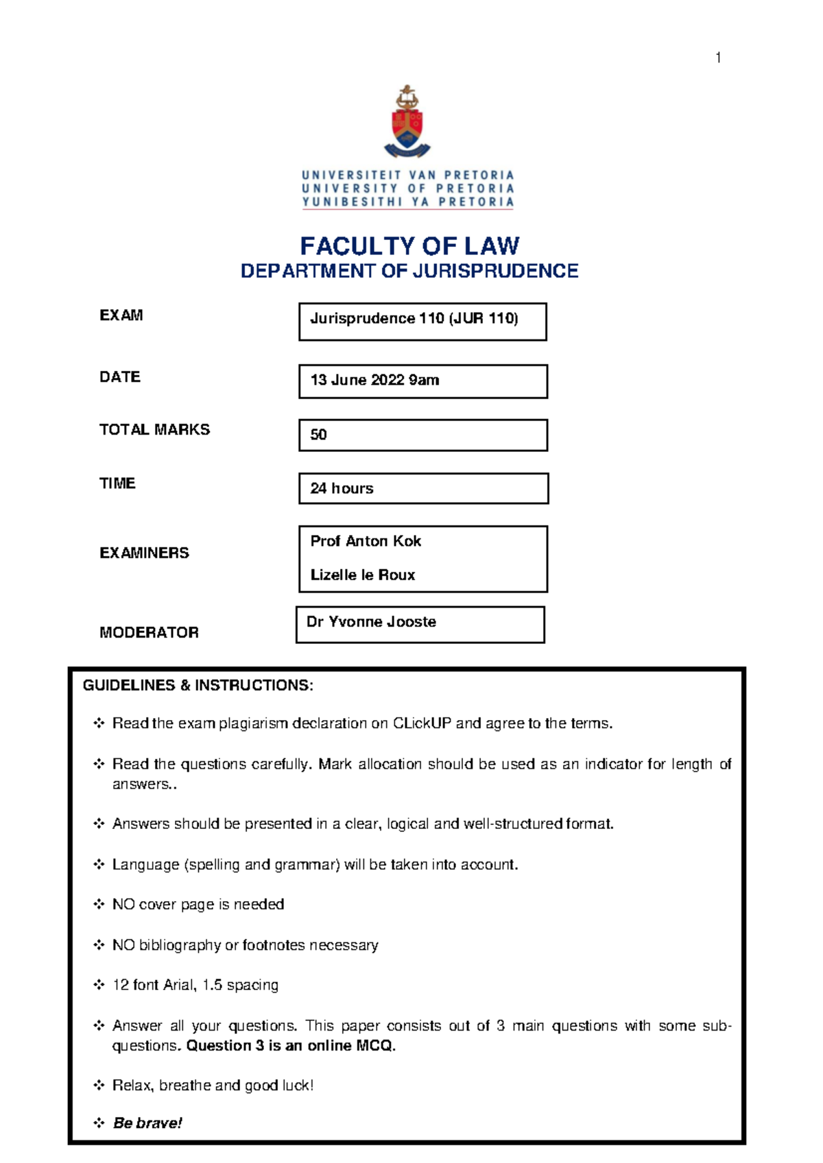JUR 110 Final Exam Guidelines & Instructions - June 2022 - Studocu