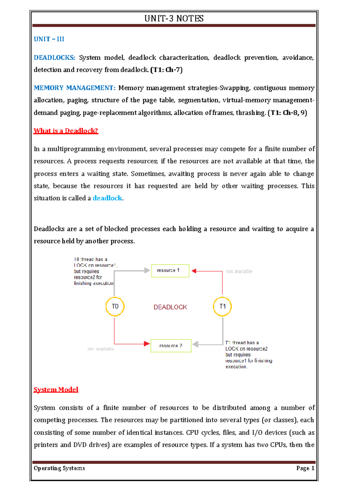 Operating Systems (OS) - Chapter 7 & 8 Notes on Deadlocks and Memory ...