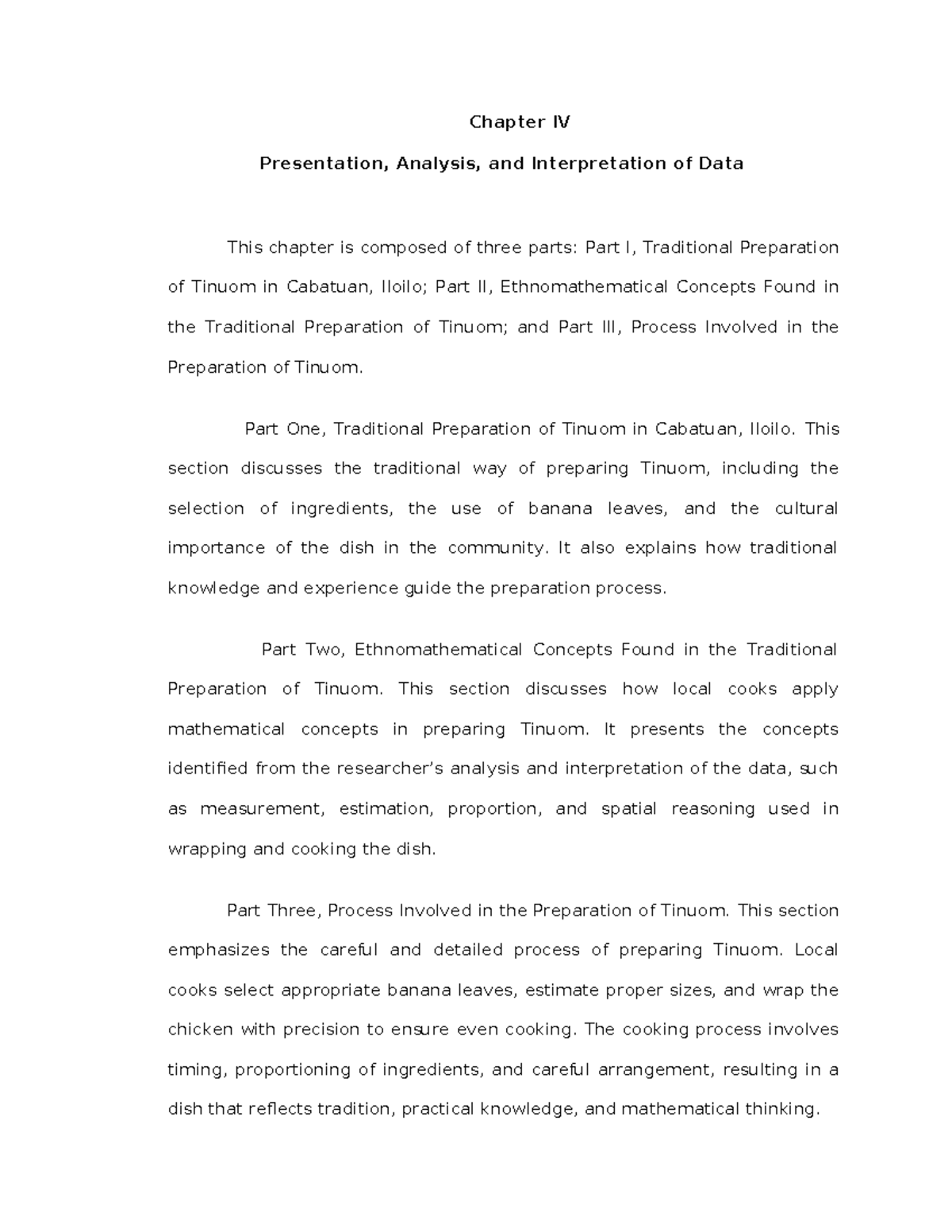Chapter IV & V: Ethnomathematical Insights in Tinuom Preparation - Studocu