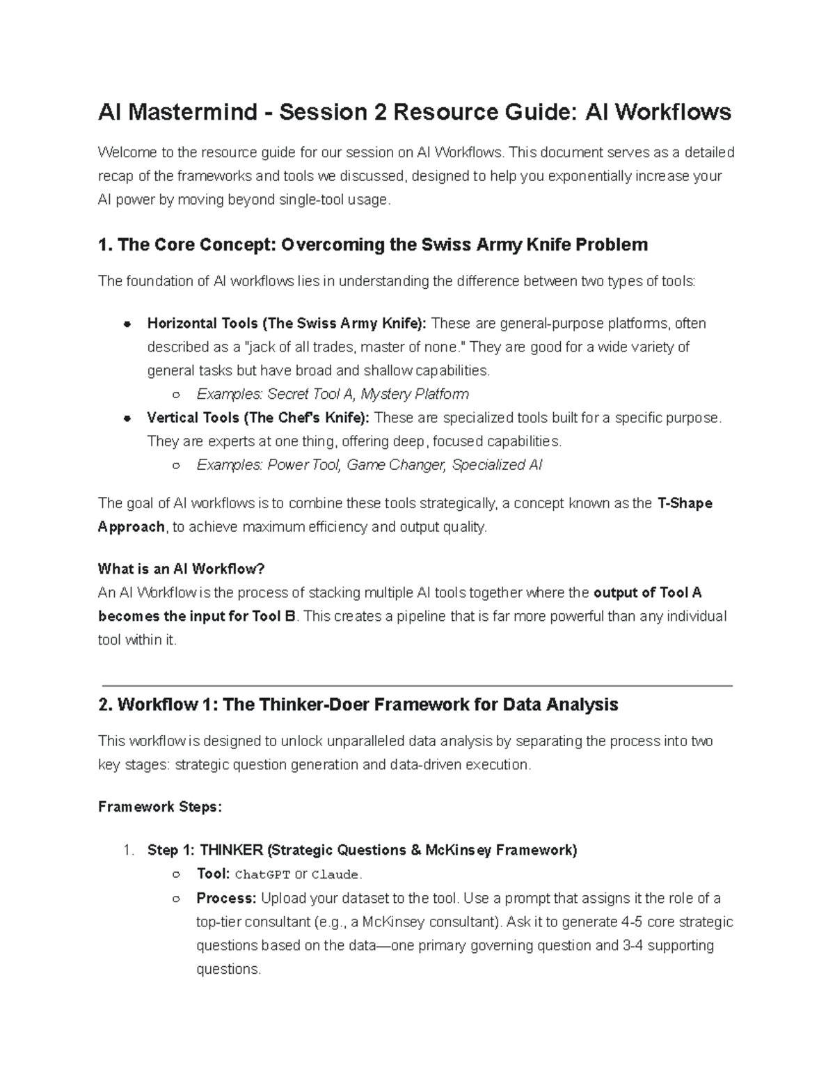 AI Mastermind S2 Resource Guide: Mastering AI Workflows - Studocu