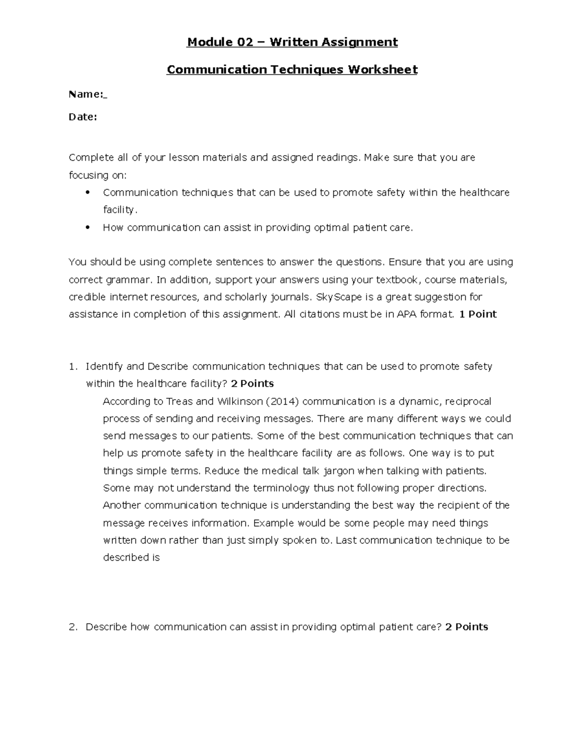 Module 2 Written Assignment - Communication Techniques Worksheet - Module 02 – Written ...