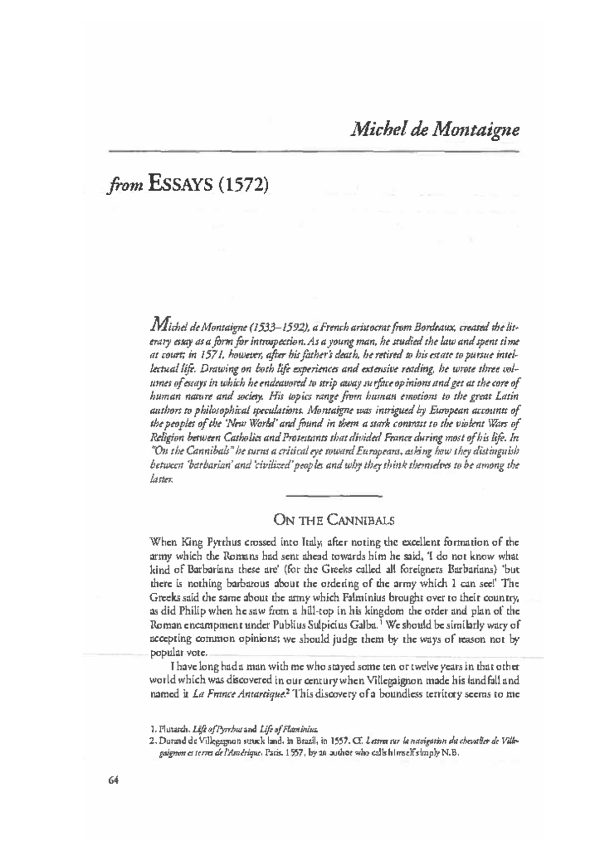 Examining Montaigne's 'On the Cannibals': A Cultural Analysis (ENG 101 ...