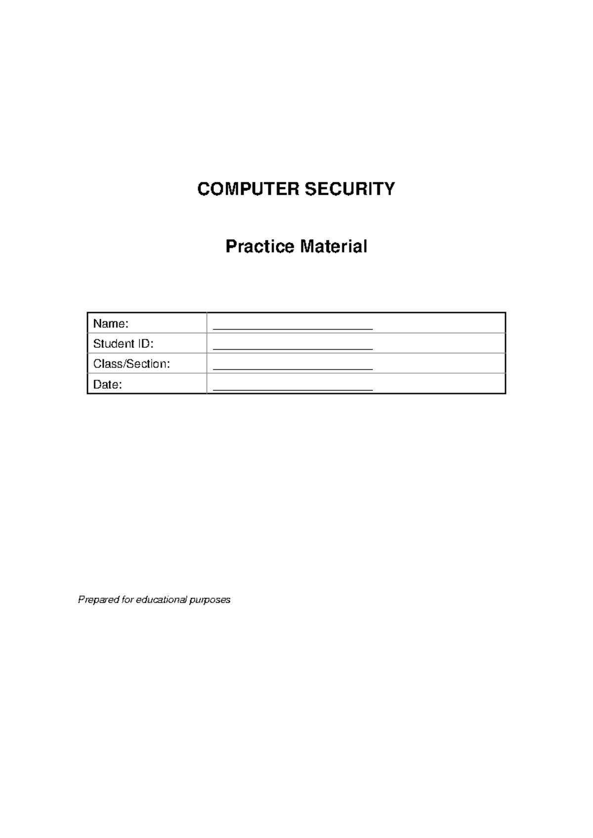 COMPUTER SECURITY Practice Final Exam Material for Students - Studocu