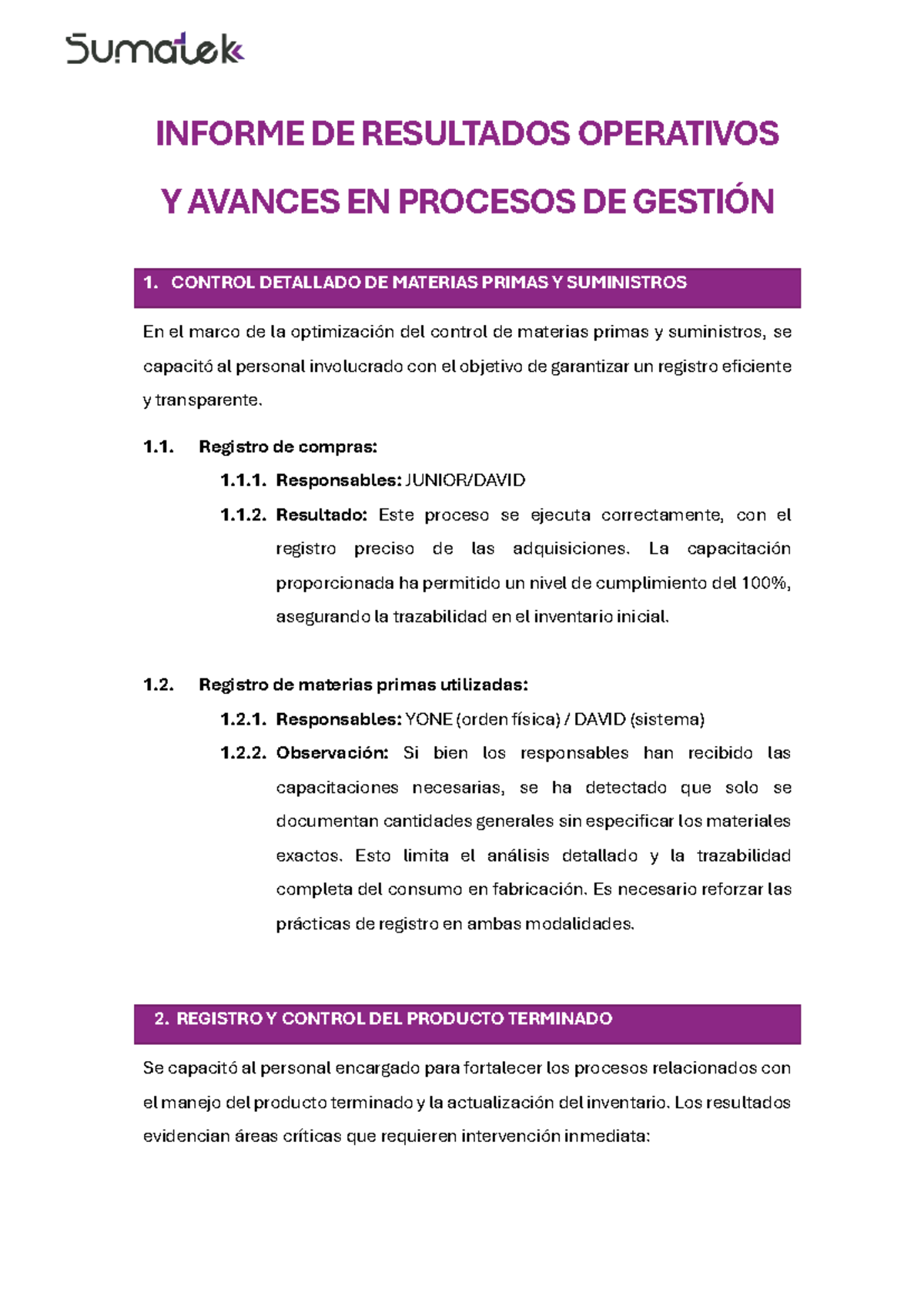 Informe de Resultados Operativos y Avances en Gestión - Noviembre - Studocu