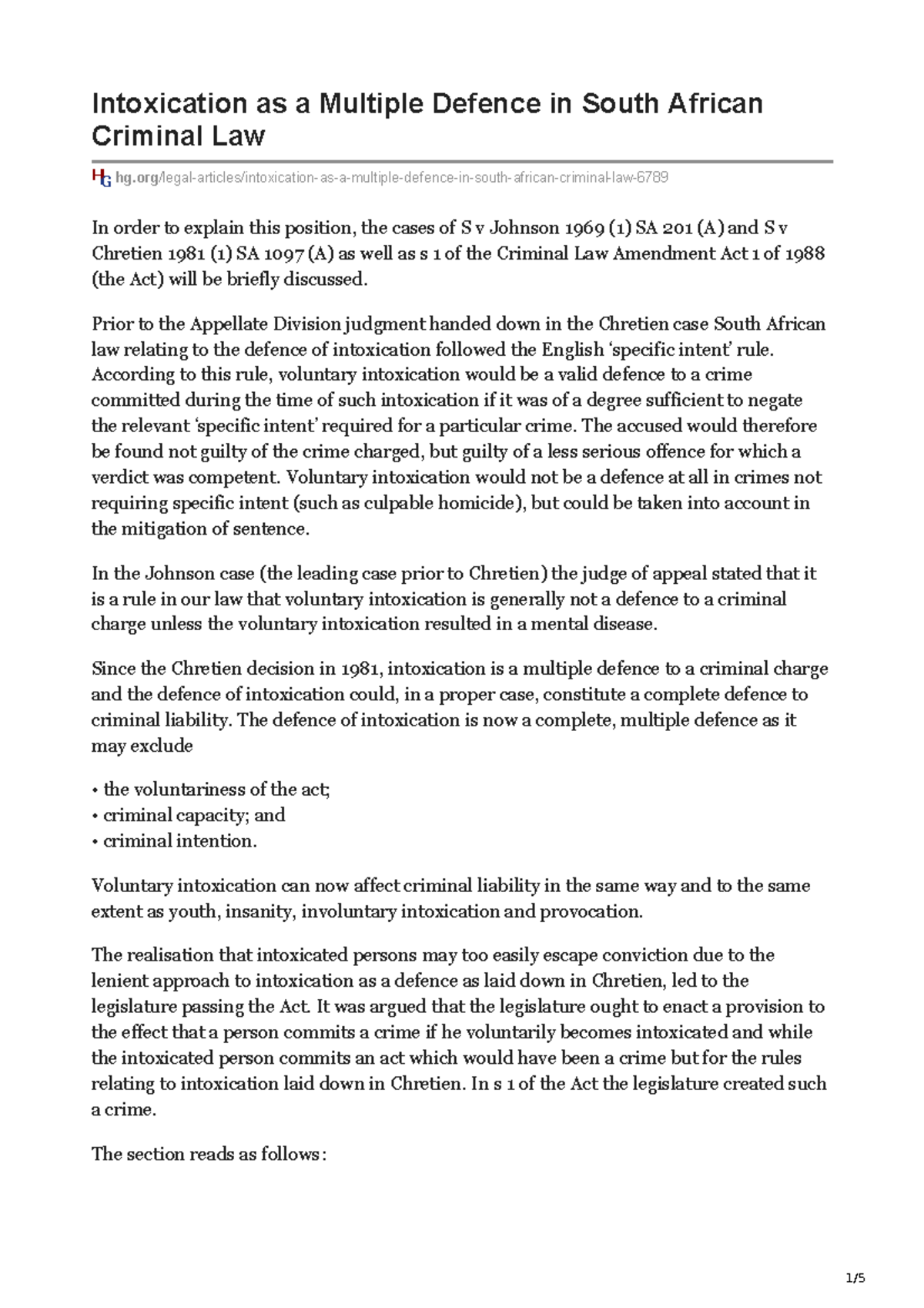 Intoxication as a Defense: Insights from South African Criminal Law ...