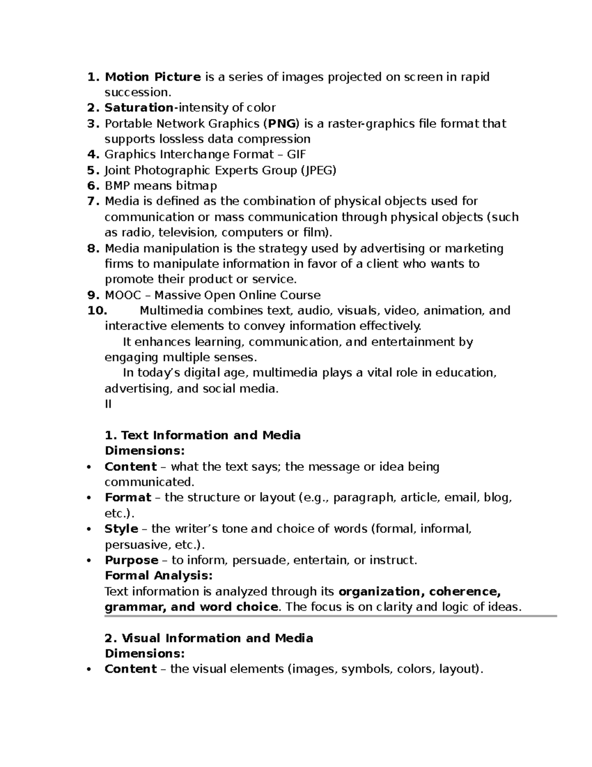 MIL-Q2: Comprehensive Review of Multimedia and Media Dimensions - Studocu