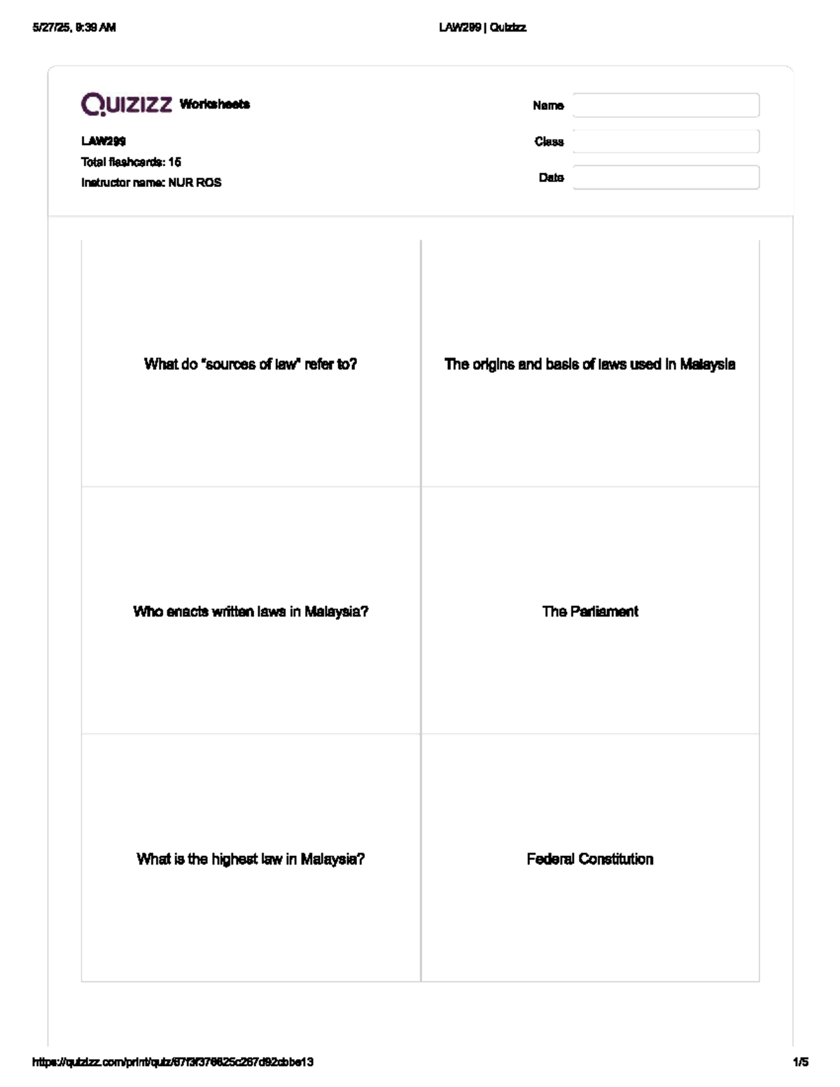 LAW299 I Quizizz Flashcards: Key Concepts and Legal Principles - Studocu