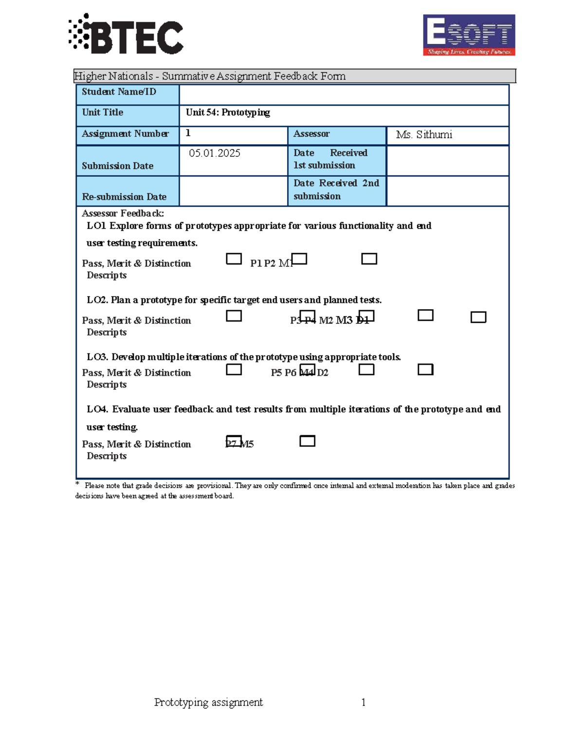 Unit 54: Prototyping Assignment 1 Feedback and Guidelines - Studocu