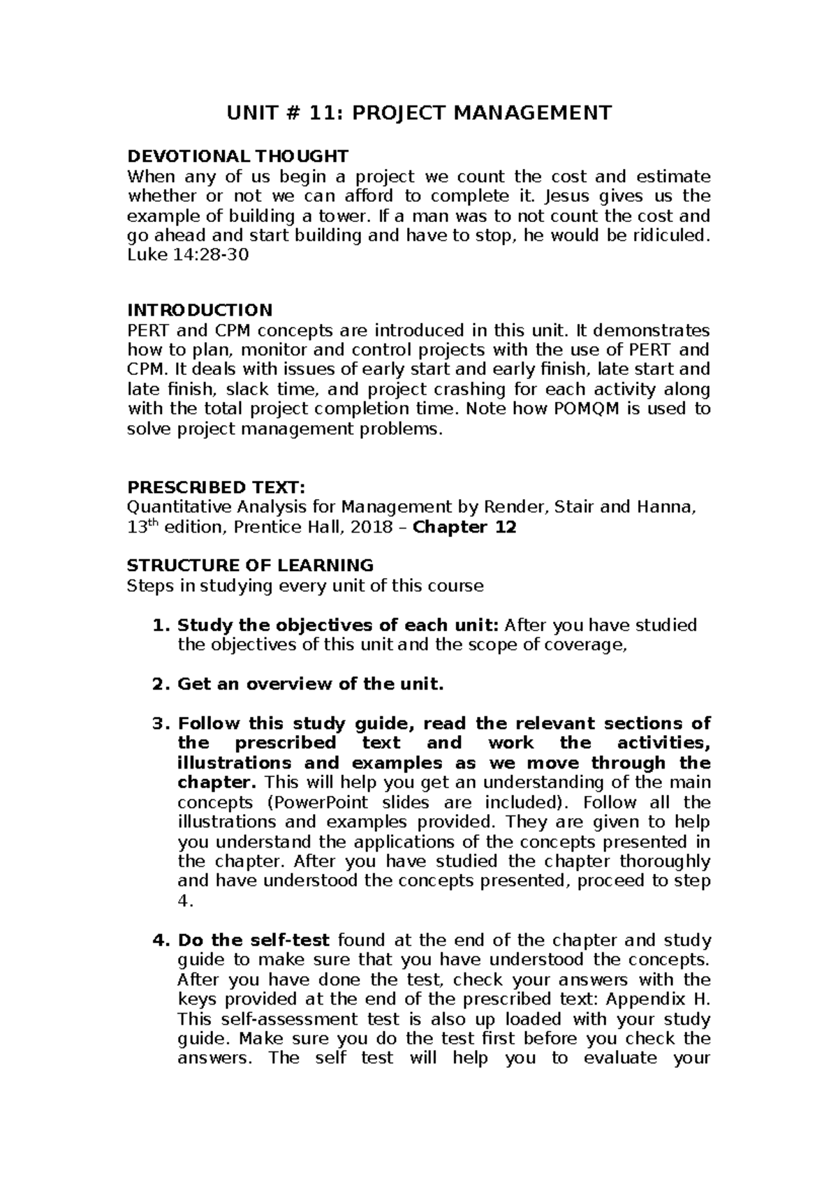 QA Unit 11: Project Management Concepts and Techniques - Studocu