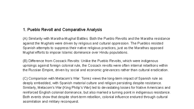 Pueblo Revolt & Comparative Analysis: Cultural Resistance & State Power ...