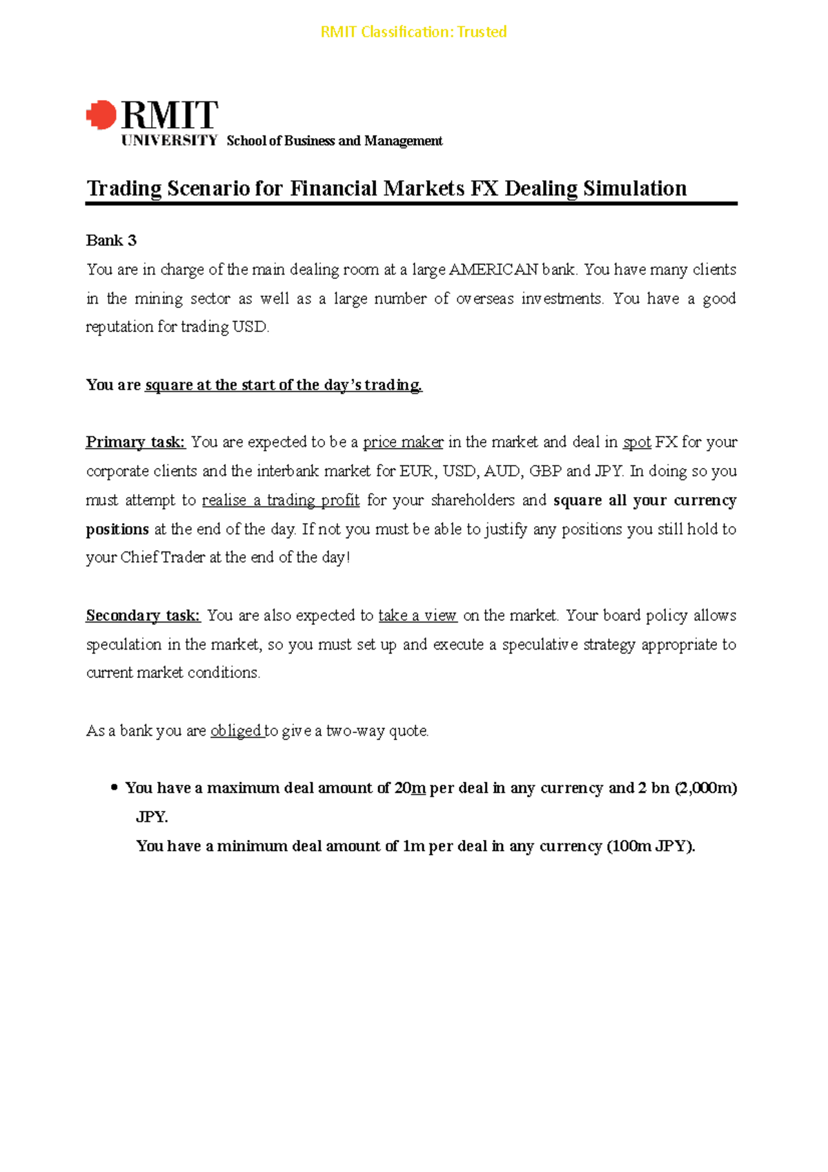 Final Bank 3 - Lecture Notes - RMIT Classification: Trusted School of ...