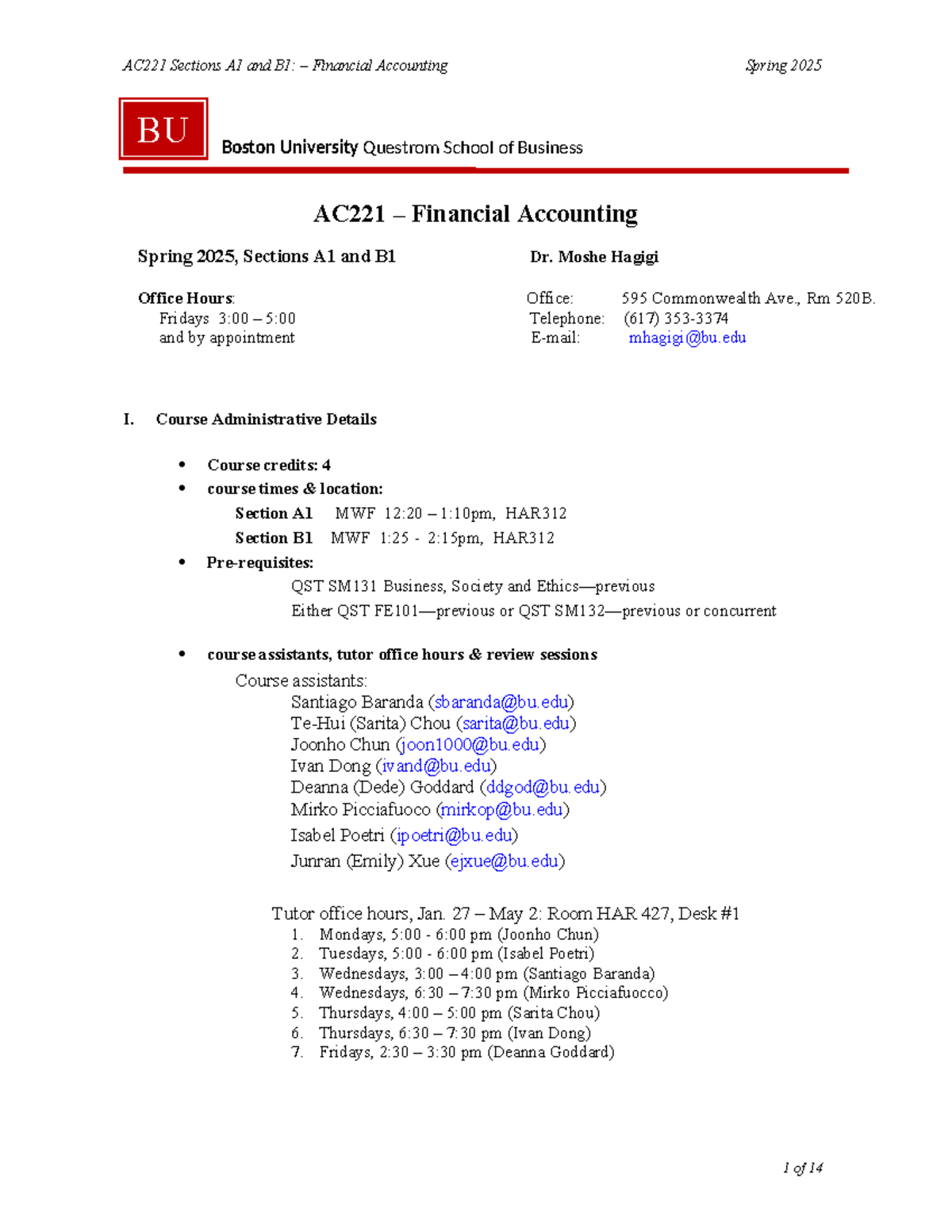 AC221 Spring 2025 Syllabus for Financial Accounting Sections A1 & B1 ...