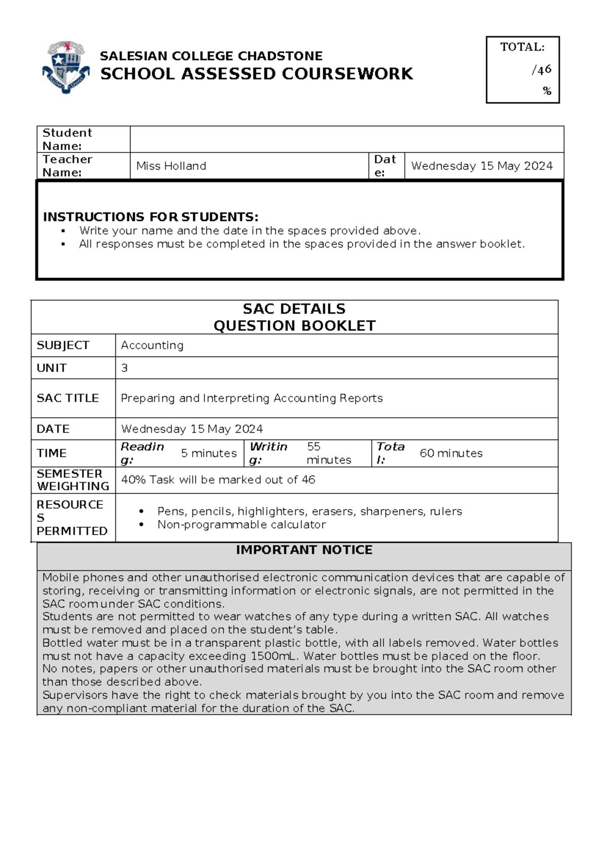 2024 U3 AOS2 QB - Preparing & Interpreting Accounting Reports SAC - Studocu