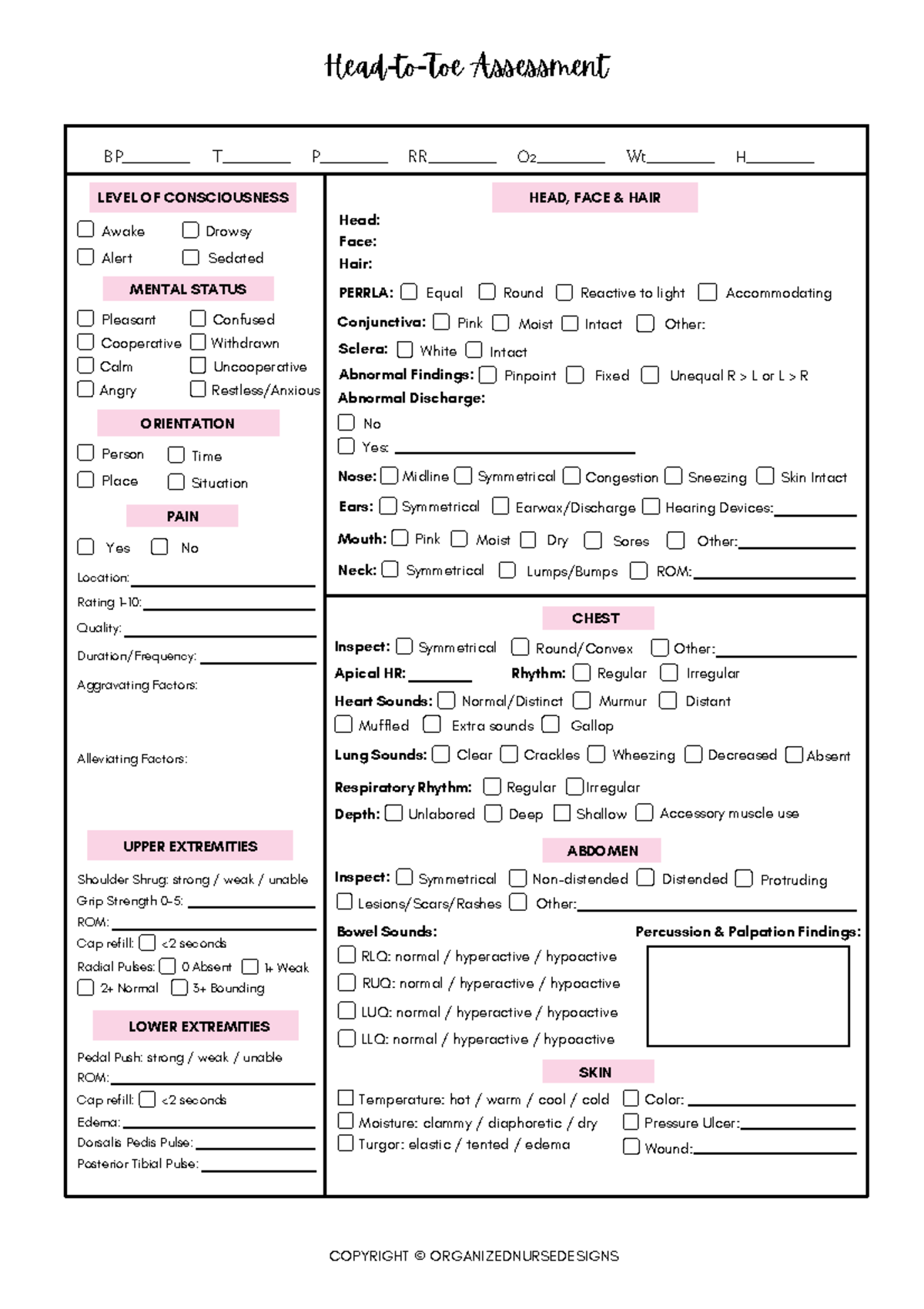 Assessment Cheat Sheet: Level of Consciousness & Physical Exam (NUR 101 ...