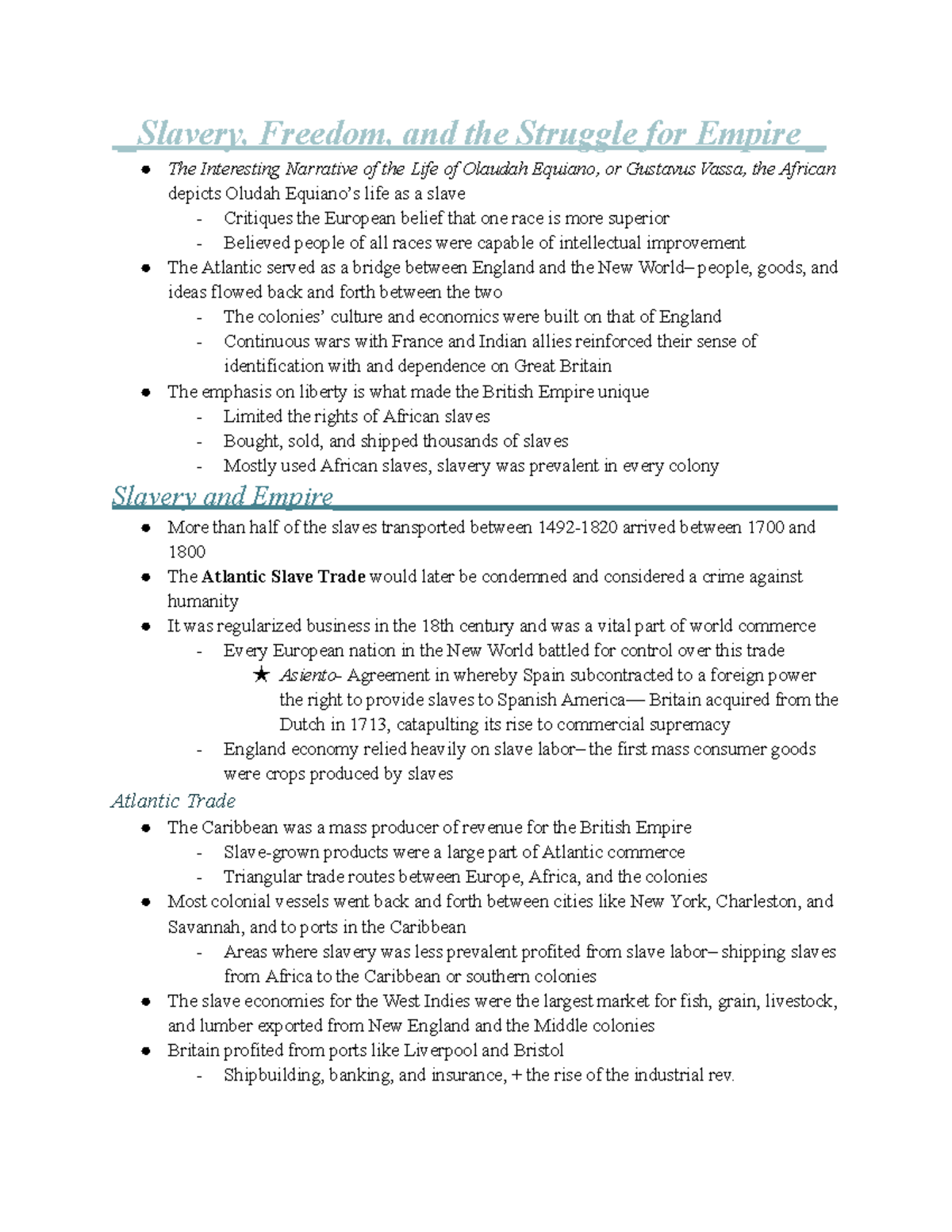 Give Me Liberty! HIST 101 Chapter 4 Notes on Slavery and Freedom - Studocu