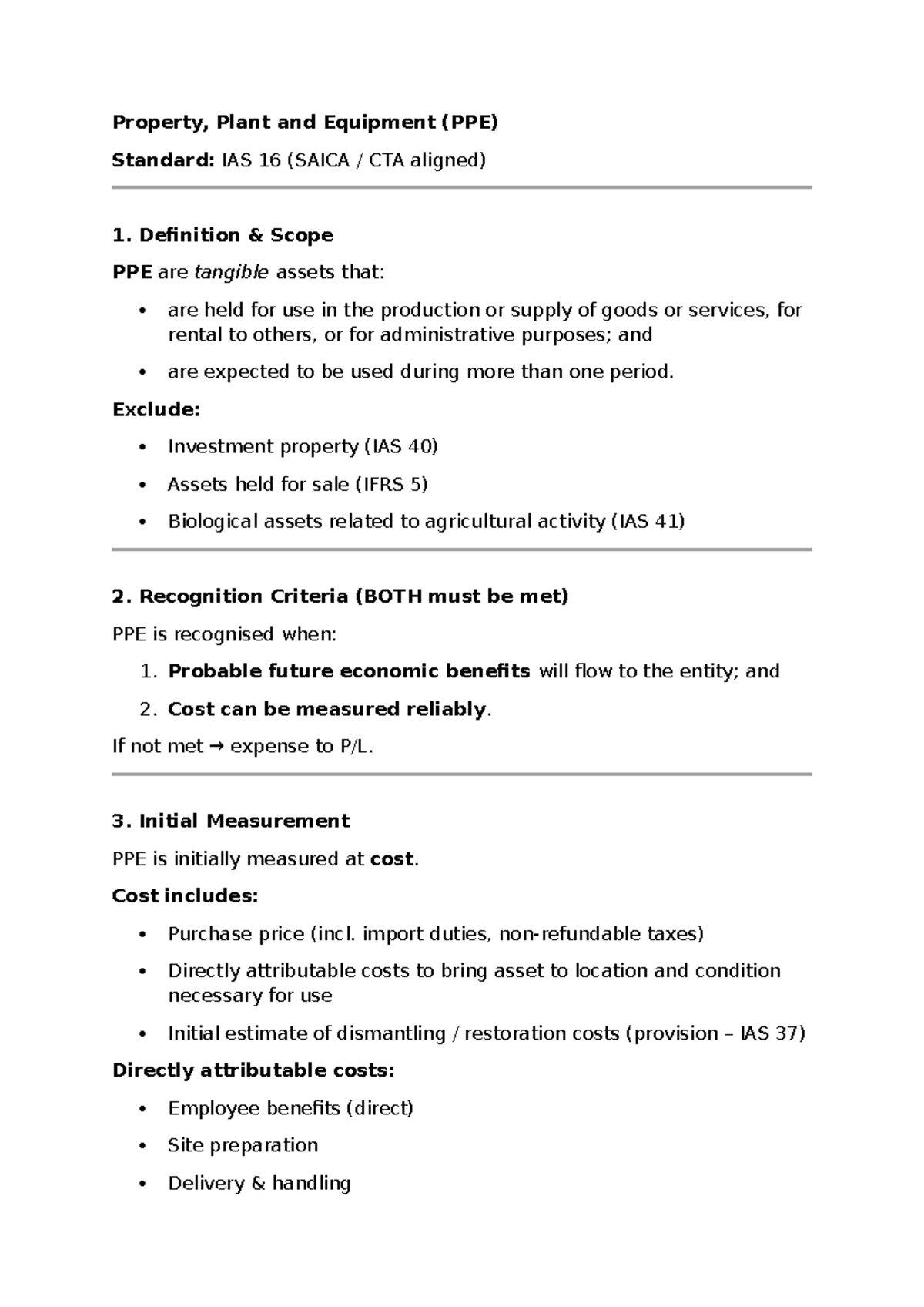 IAS 16 Cheat Sheet: Quick Revision on PPE Standards (SAICA CTA) - Studocu