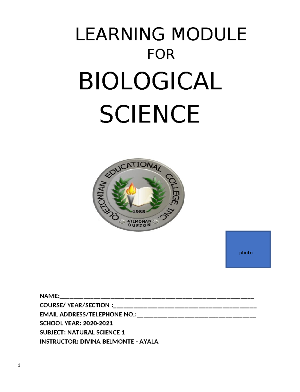 Biology Module 1: Natural Science 1 Prelim Study Guide - Studocu