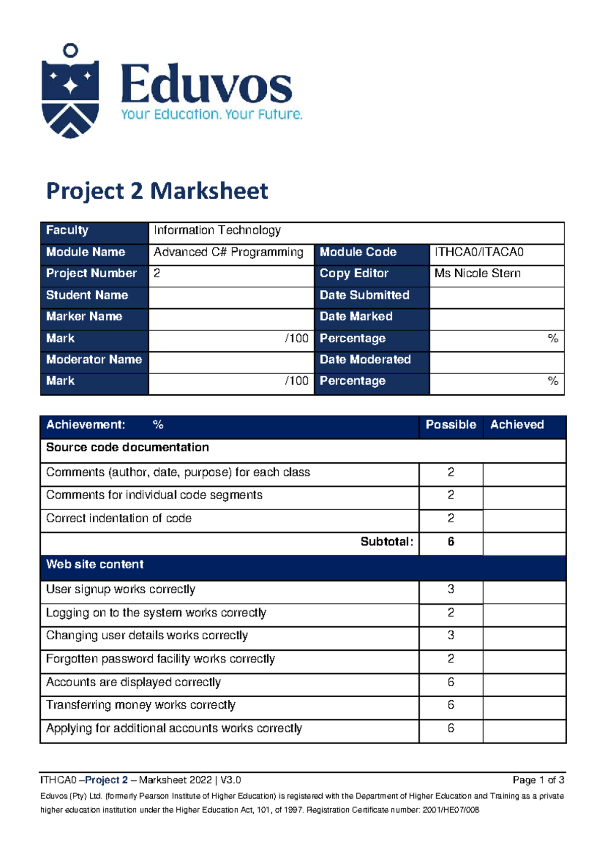 ITHCA0 - Project 2 Marksheet 2022 (V3.0) for Advanced Programming - Studocu