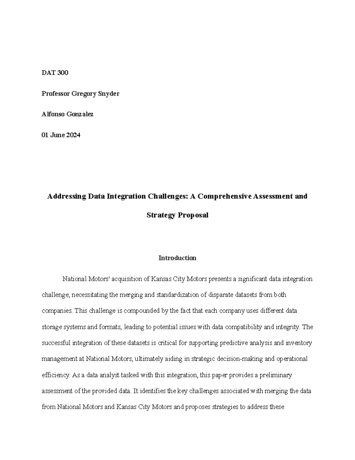 DAT 300 Module 4: Data Integration Challenges & Strategies Report - Studocu