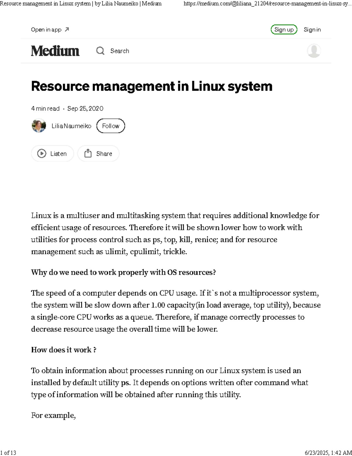 Resource Management Utilities in Linux System - LINUX 101 - Studocu