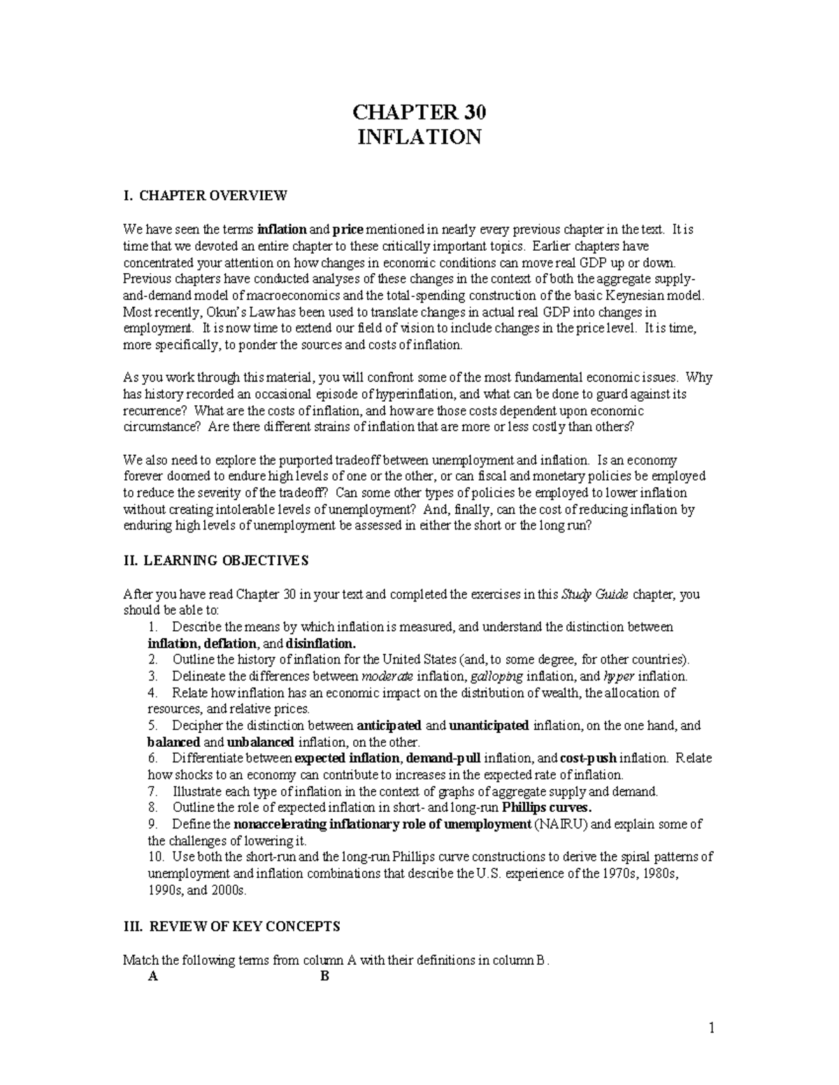 CHAPTER 30: INFLATION - KEY CONCEPTS AND ANALYSIS - Studocu
