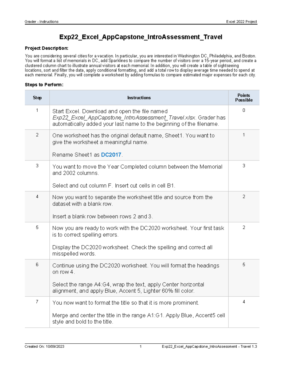 Exp22 Excel App Capstone: Intro Assessment Travel Guide - Studocu