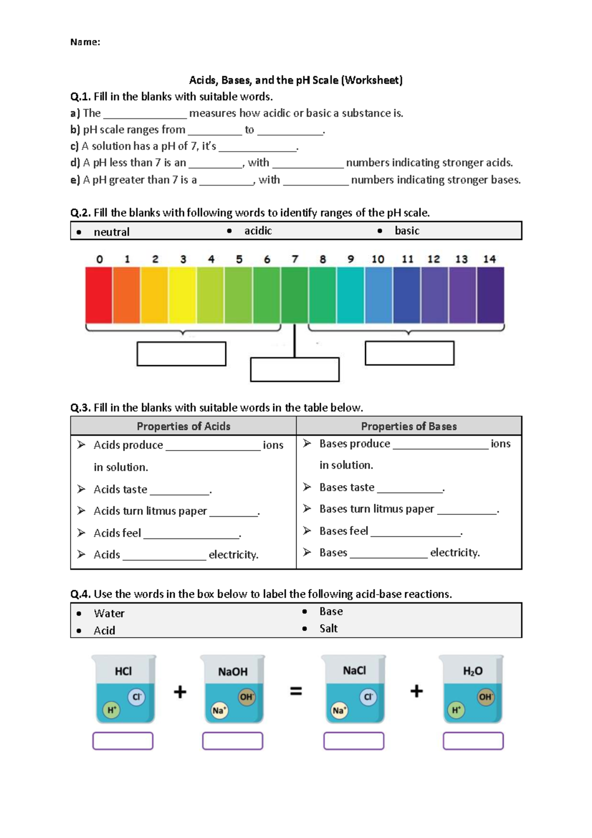 Worksheet: Acids, Bases, and the pH Scale (Science 101) - Studocu