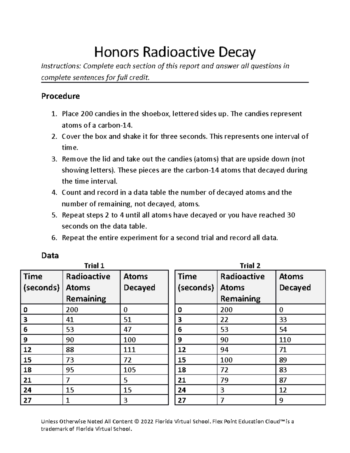4.06 Honors Radioactive Decay Worksheet - Honors Radioactive Decay Instructions: Complete each ...