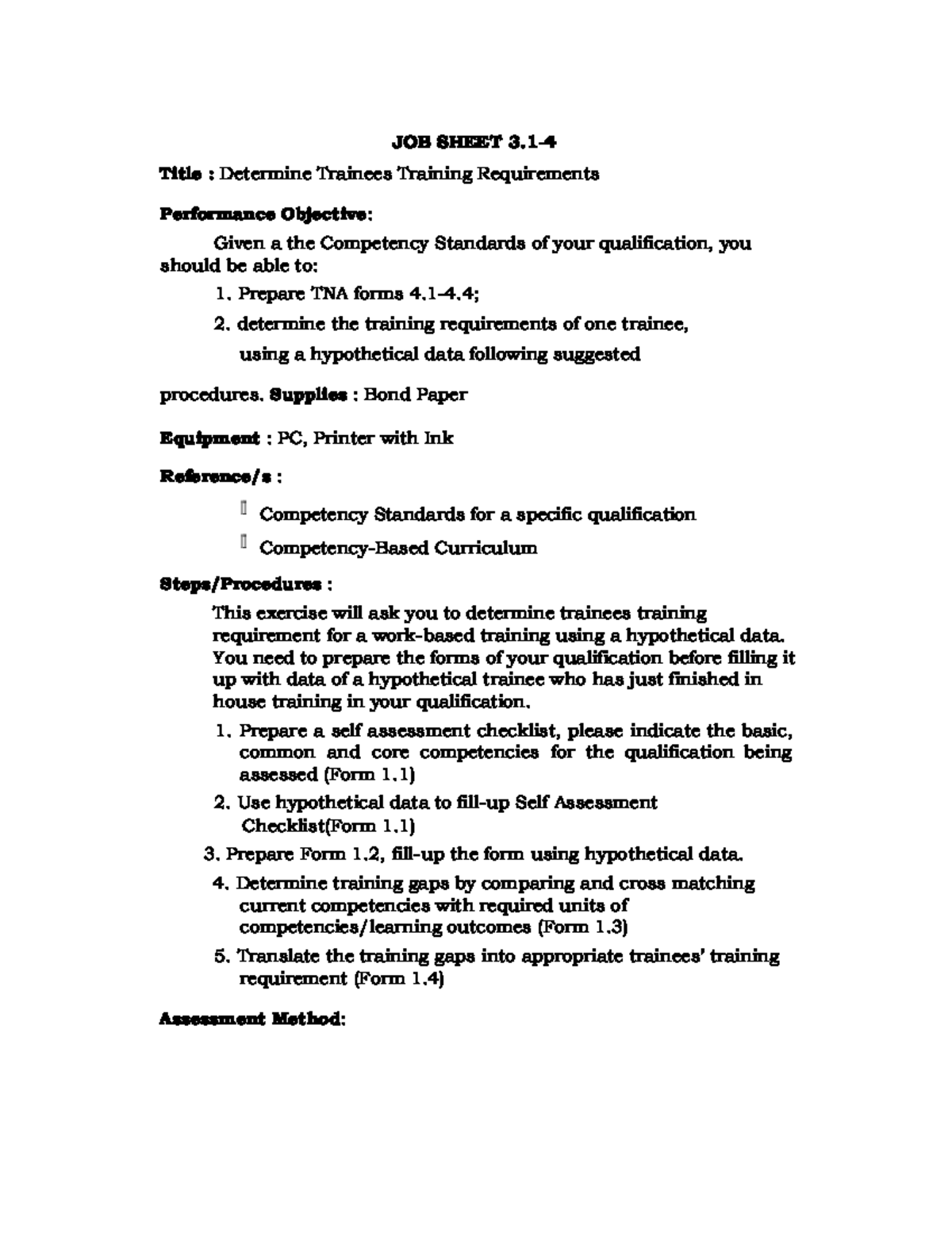 JOB Sheet 3.1-4 Trainees Training Requirements - JOB SHEET 3- Title ...