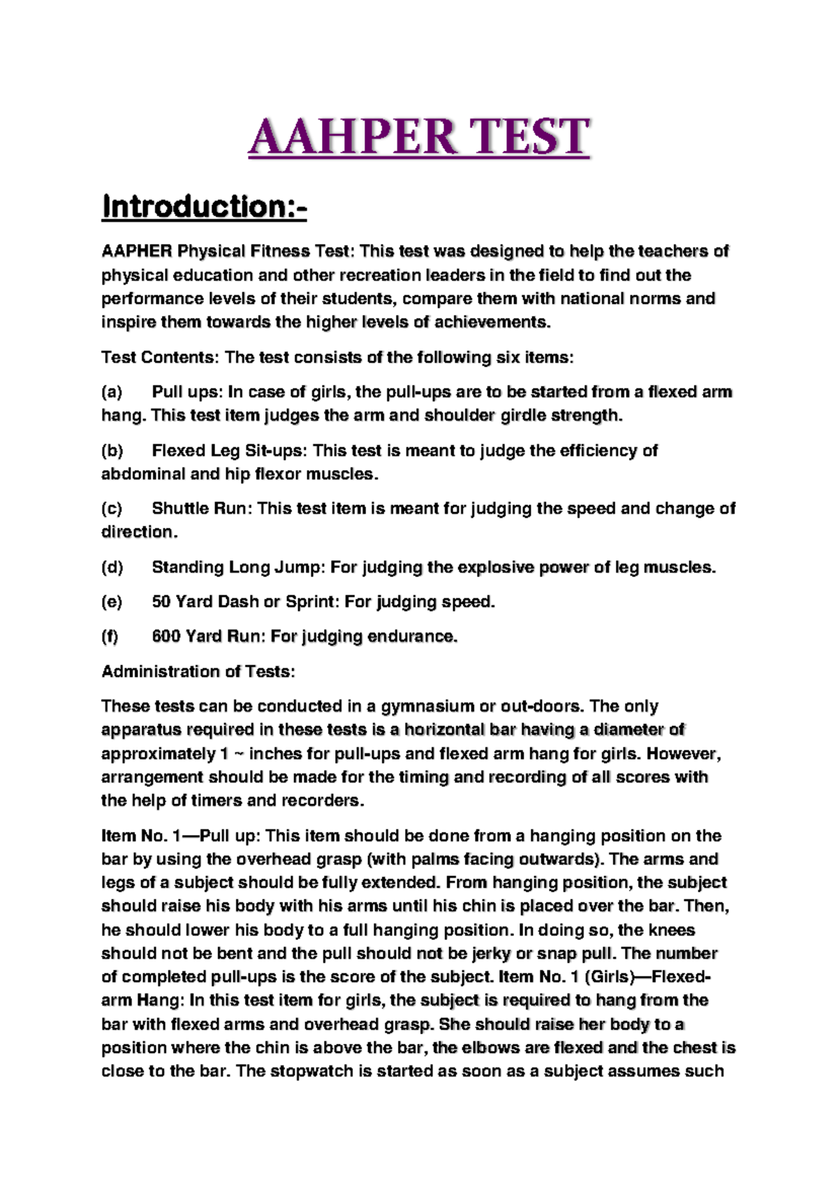 AAHPER & Barrow Fitness Test Overview for Physical Education Students ...
